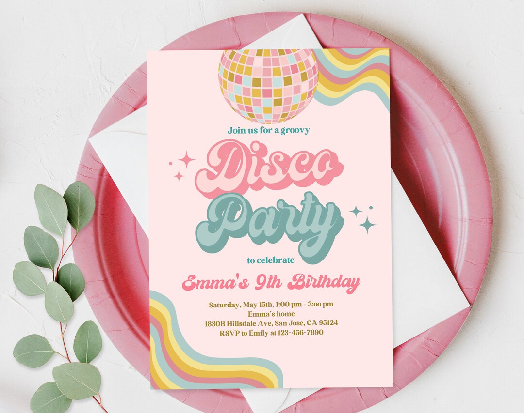 Disco Party Birthday Invitation Retro Groovy Party Invite Boho Hippie ...