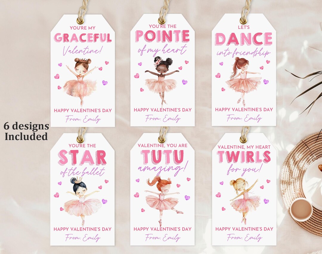 EDITABLE Printable Ballet Valentine Cards Classroom Valentines Day Tags ...