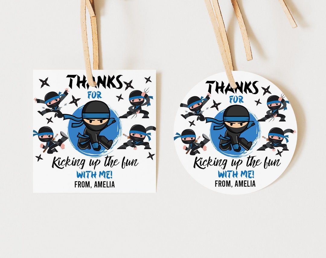 Blue Ninja Birthday Thank You Gift Label Ninja Favor Tag Sticker ...
