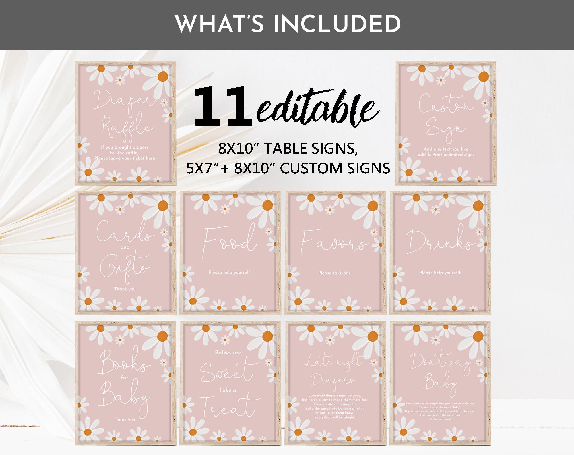 Boho Daisy Baby Shower Table Signs - Editable Floral Party Decor - Etsy