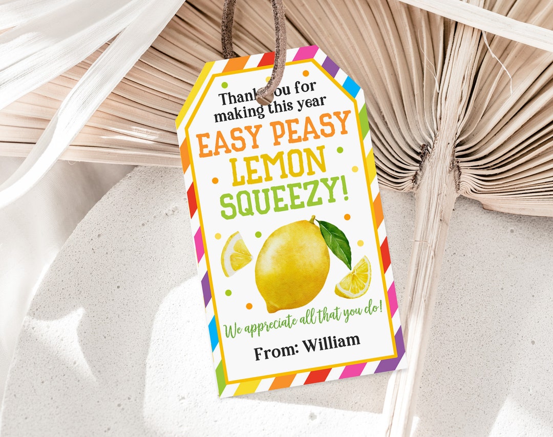 Lemon Appreciation Tag End of School Year Summer Lemon Gift Tag Teacher ...