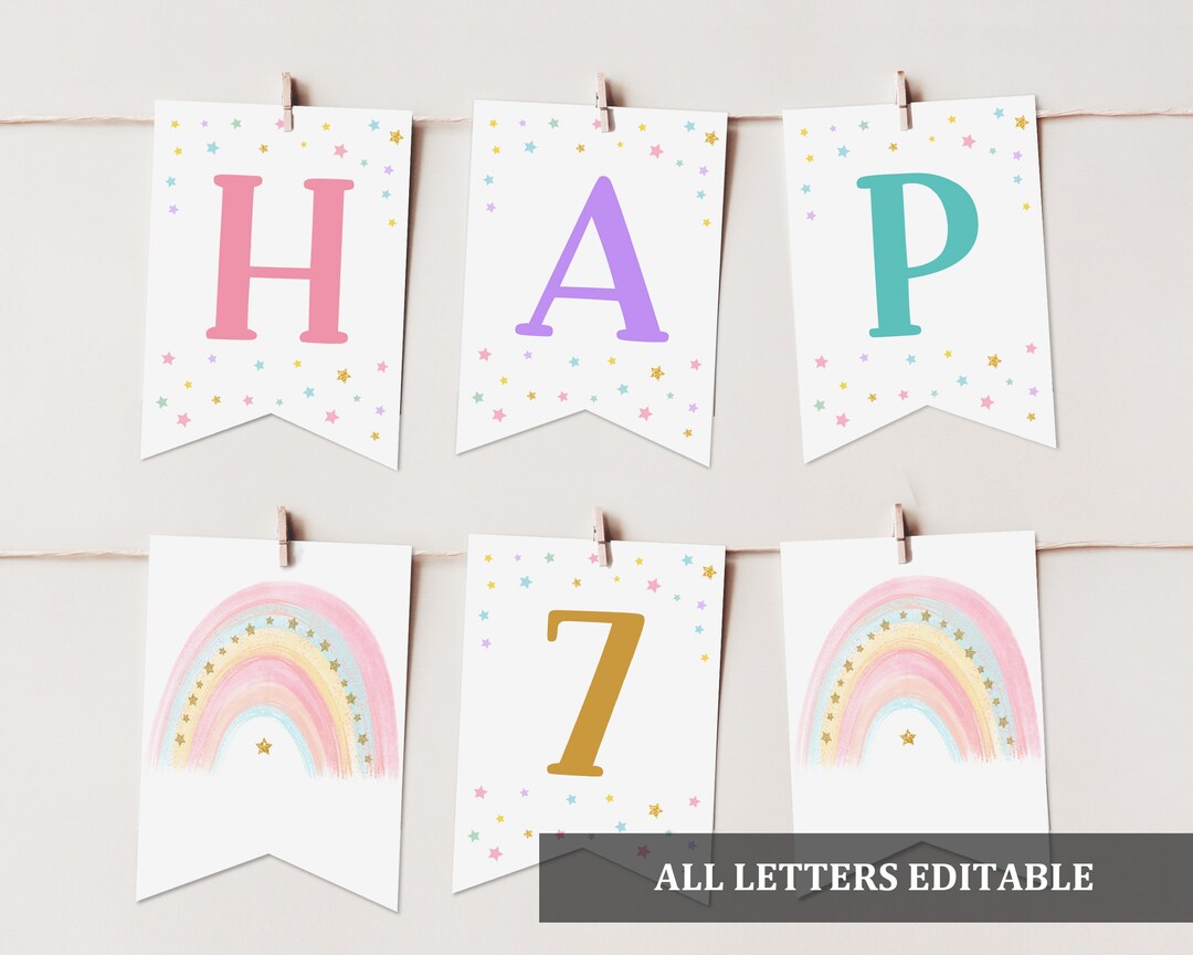Pastel Rainbow Banner Birthday Bunting Banner Rainbow Baby Shower ...