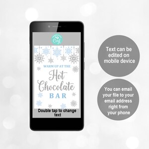 Winter Hot Chocolate Bar Sign: Blue Silver Snowflakes, Editable PDF ...
