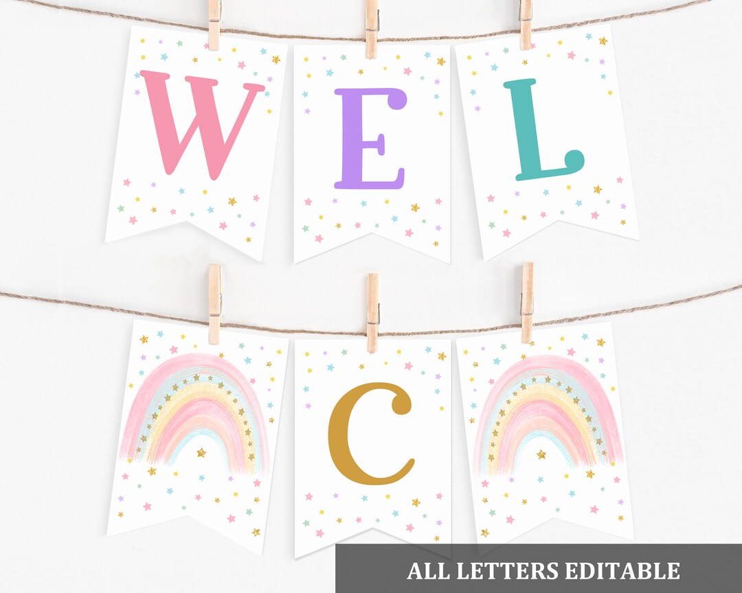 Pastel Rainbow Banner Baby Shower Bunting Banner Rainbow Party Garland ...