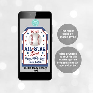 Great Dad Baseball Father's Day Tag Happy Father's Day Tag Dad Gift Tag ...