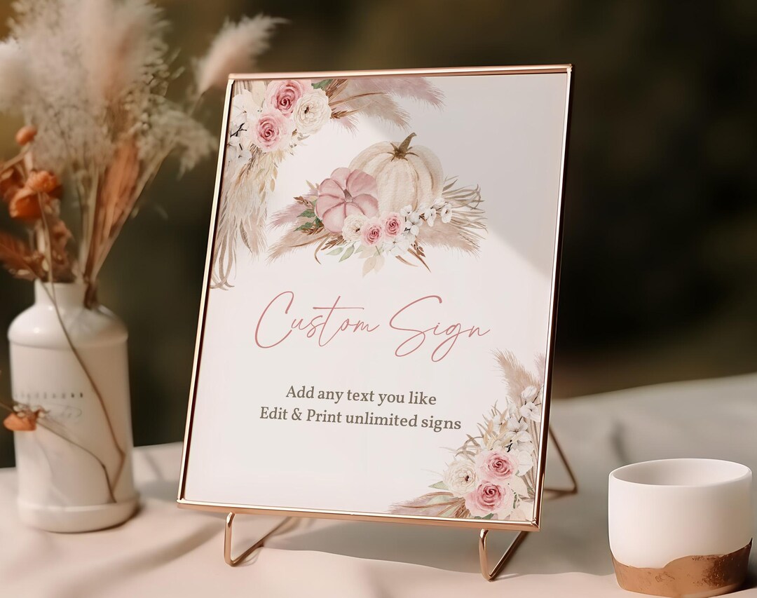 Editable Pumpkin Custom Table Sign Set Fall Boho Floral Decorations ...