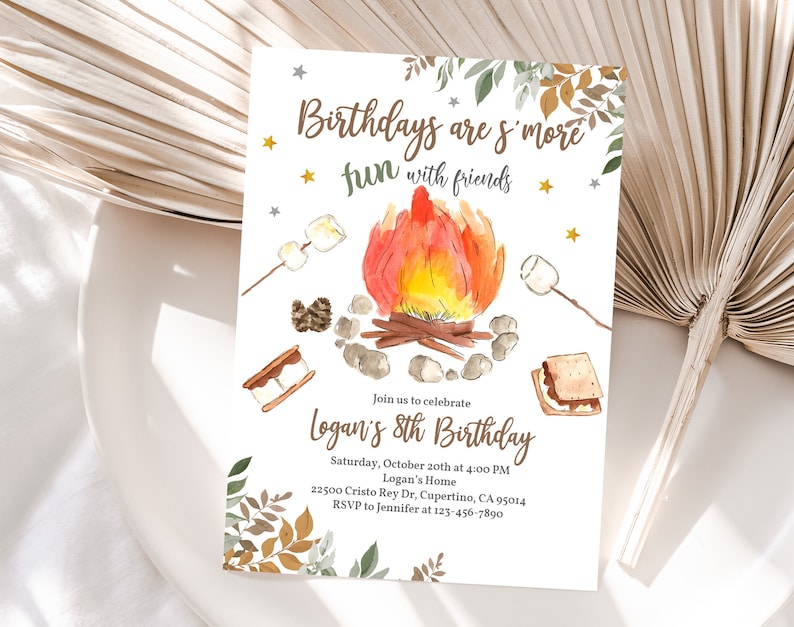 S'more Birthday Invitation S'more Party Invite Camping - Etsy