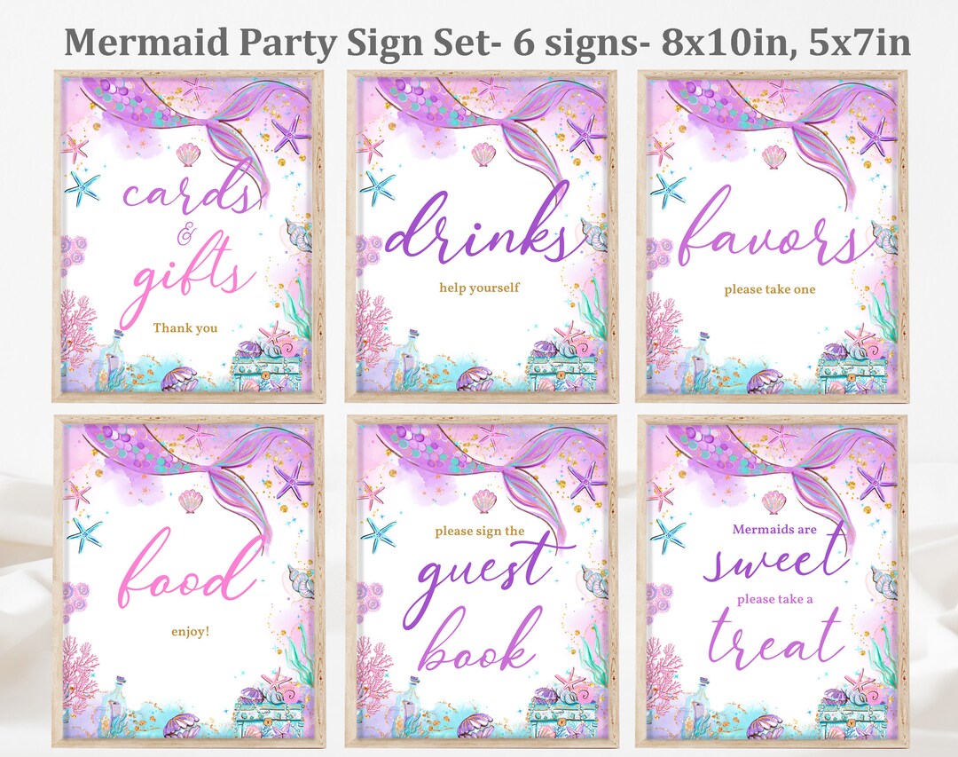 Mermaid Birthday Table Signs: Editable Purple Pink - Instant Download ...