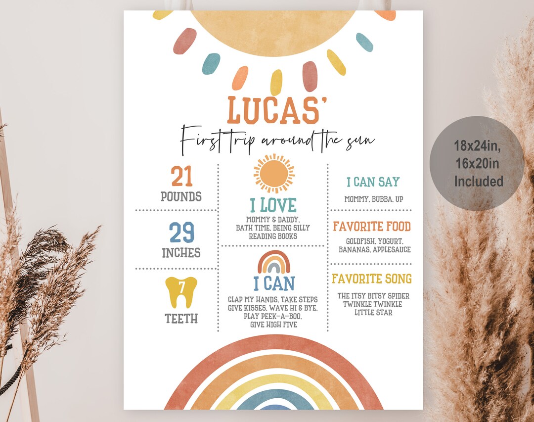 Sun First Birthday Milestones Sign Boho Sunshine Rainbow - Etsy