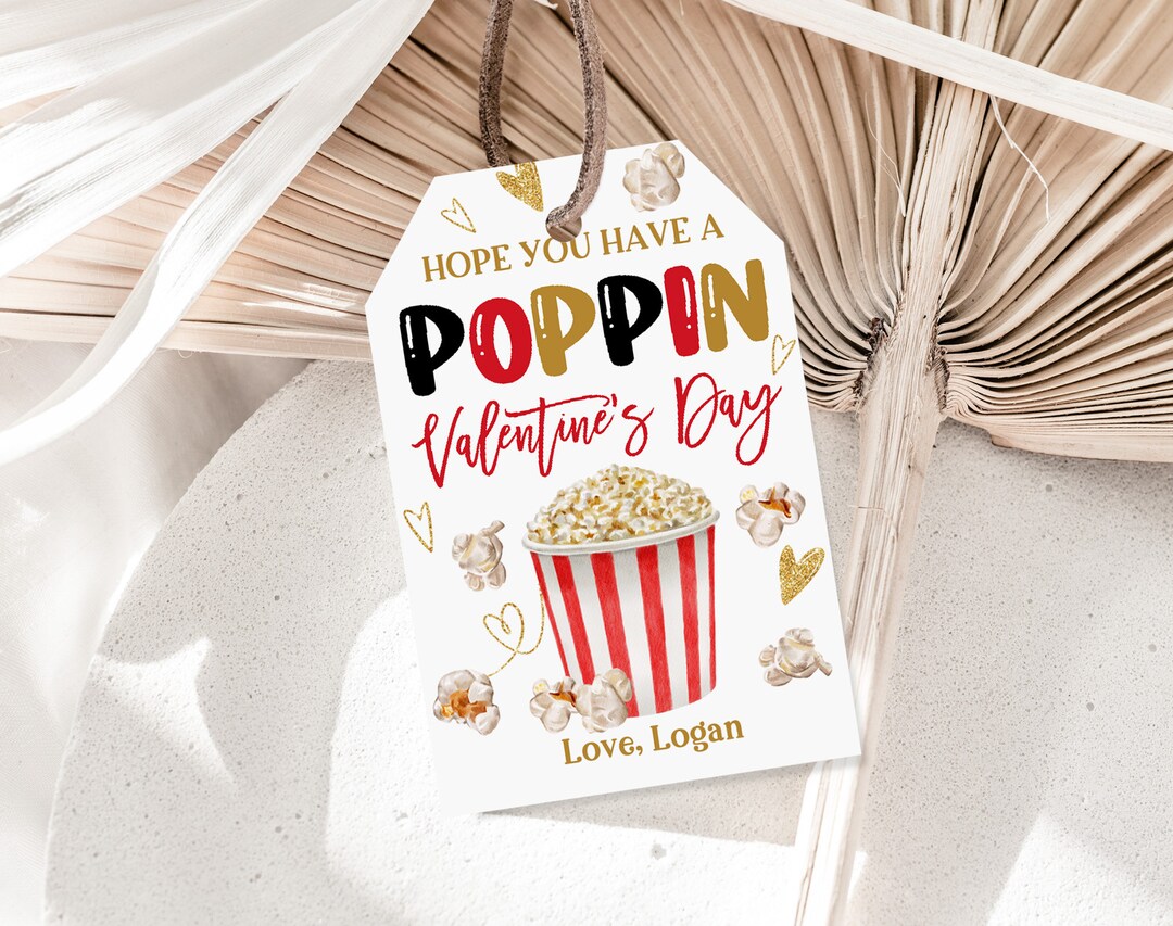 Popcorn Valentine's Day Tag Valentine Label Sticker Classroom School ...