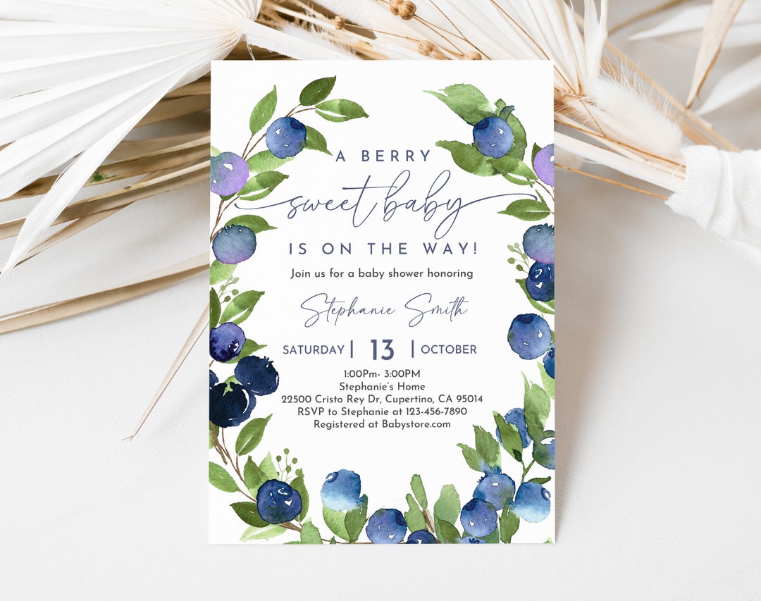 Blueberry Baby Shower Invitation A Berry Sweet Baby is on the Way ...