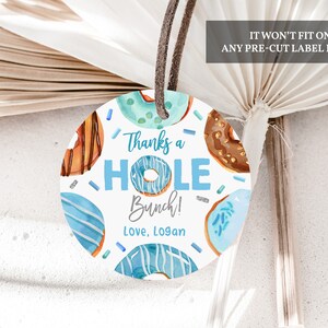 Editable Donut Birthday Thank You Label Blue Donut Boy Gift Tags ...