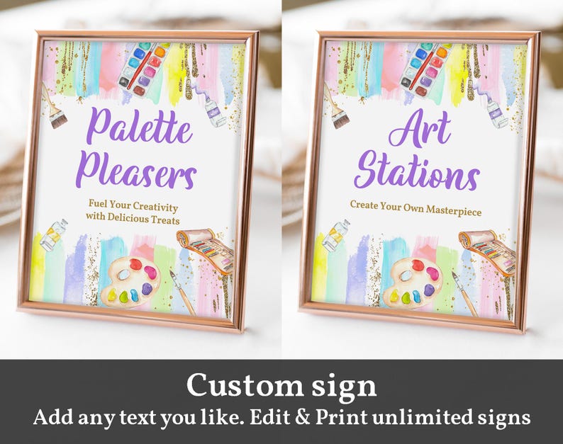 Editable Art Party Sign: Custom Birthday Table Decoration Bir254 - Etsy