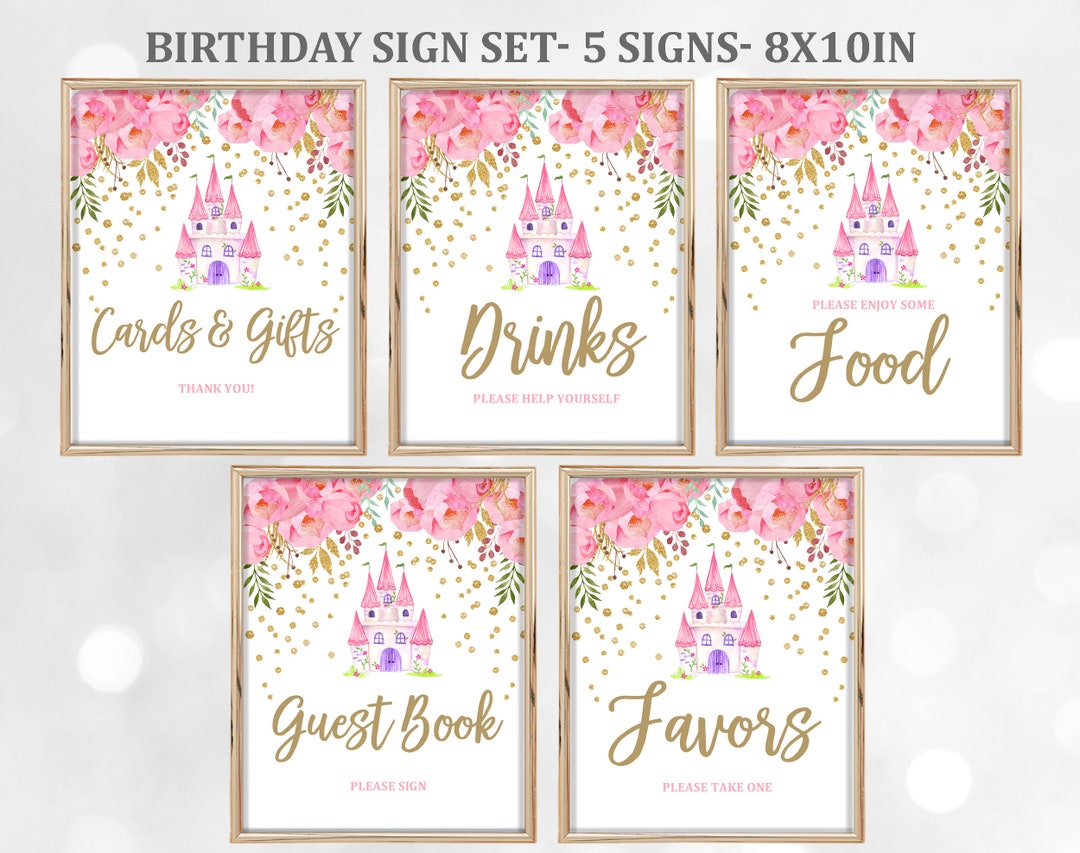 Princess Party Table Sign Set Set of 5 EDITABLE, Download Birthday ...