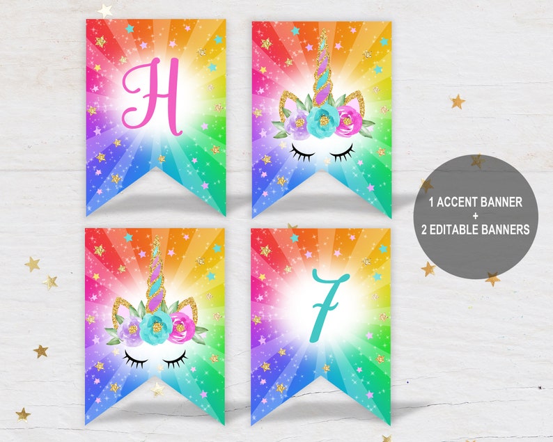 Rainbow Unicorn Birthday Banner Printable/ EDITABLE/ INSTANT - Etsy