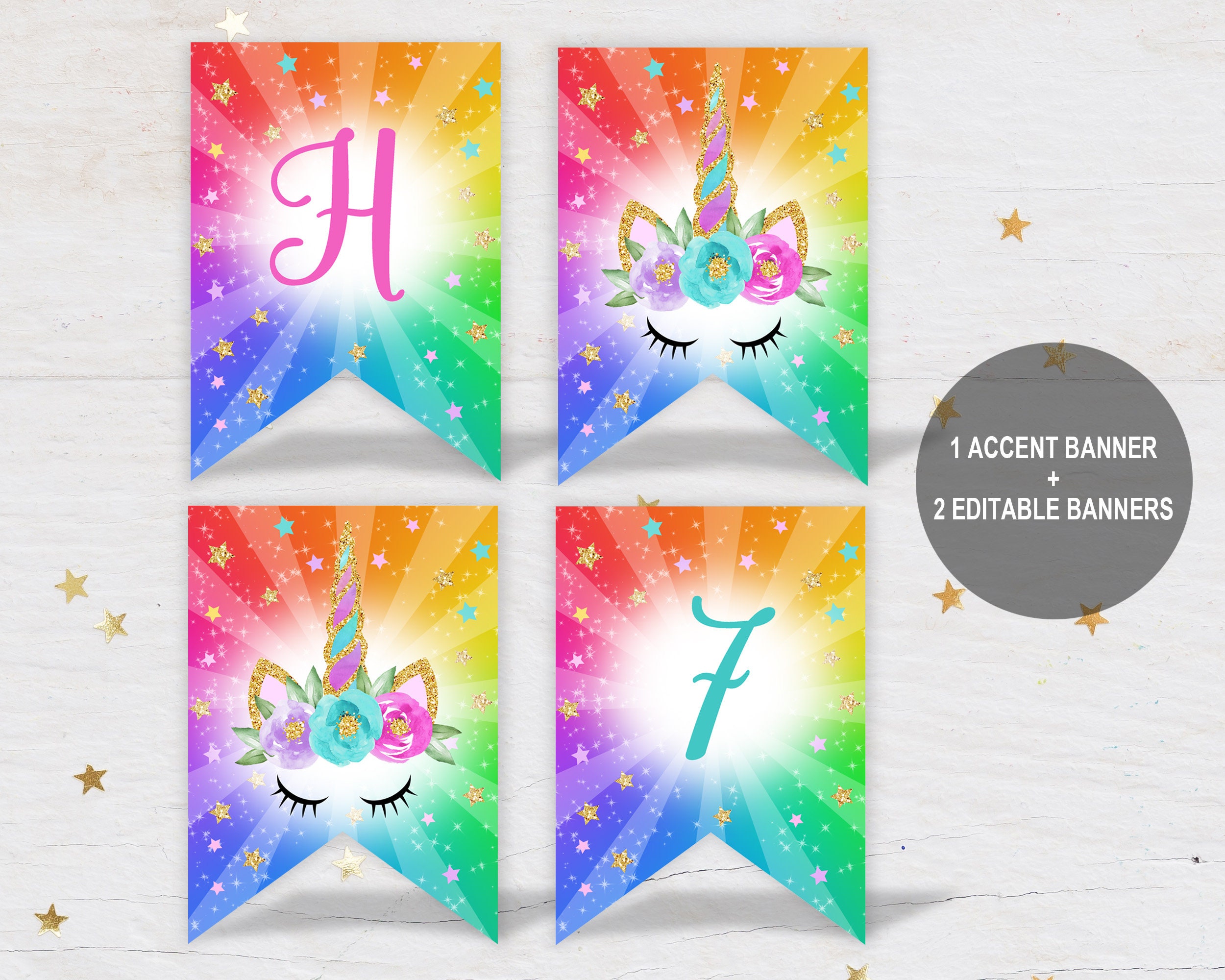 Rainbow Unicorn Birthday Banner Printable/ EDITABLE/ INSTANT | Etsy