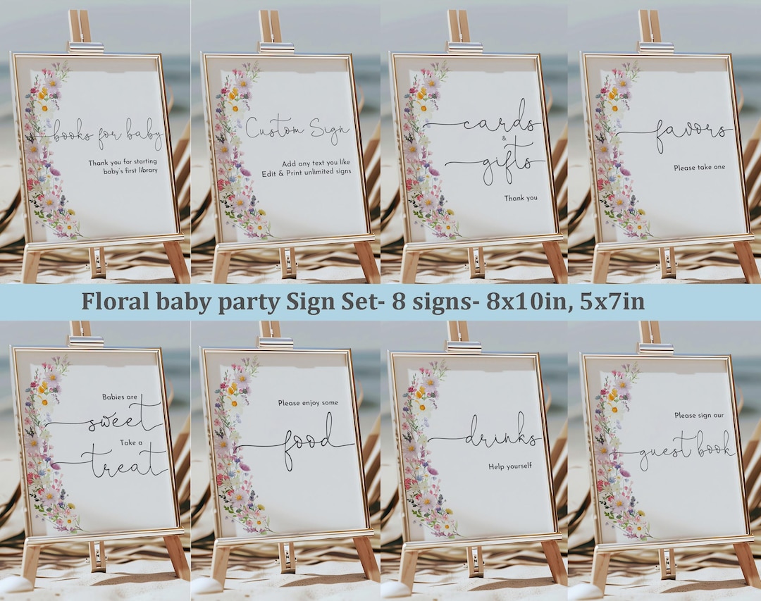 Baby in Bloom Table Signs Wildflower Sign Set Editable Baby Shower Sign ...