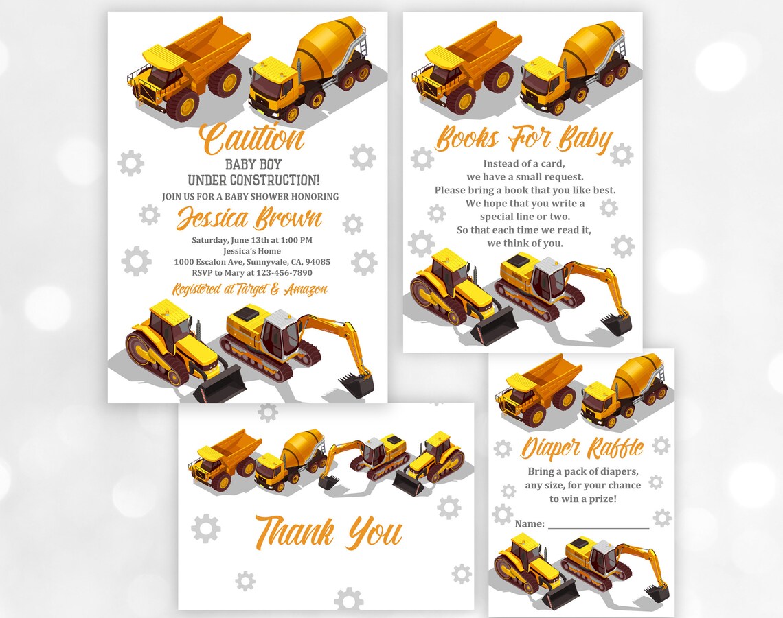 Construction Baby Shower Invitation Set/ Construction Boy Baby | Etsy
