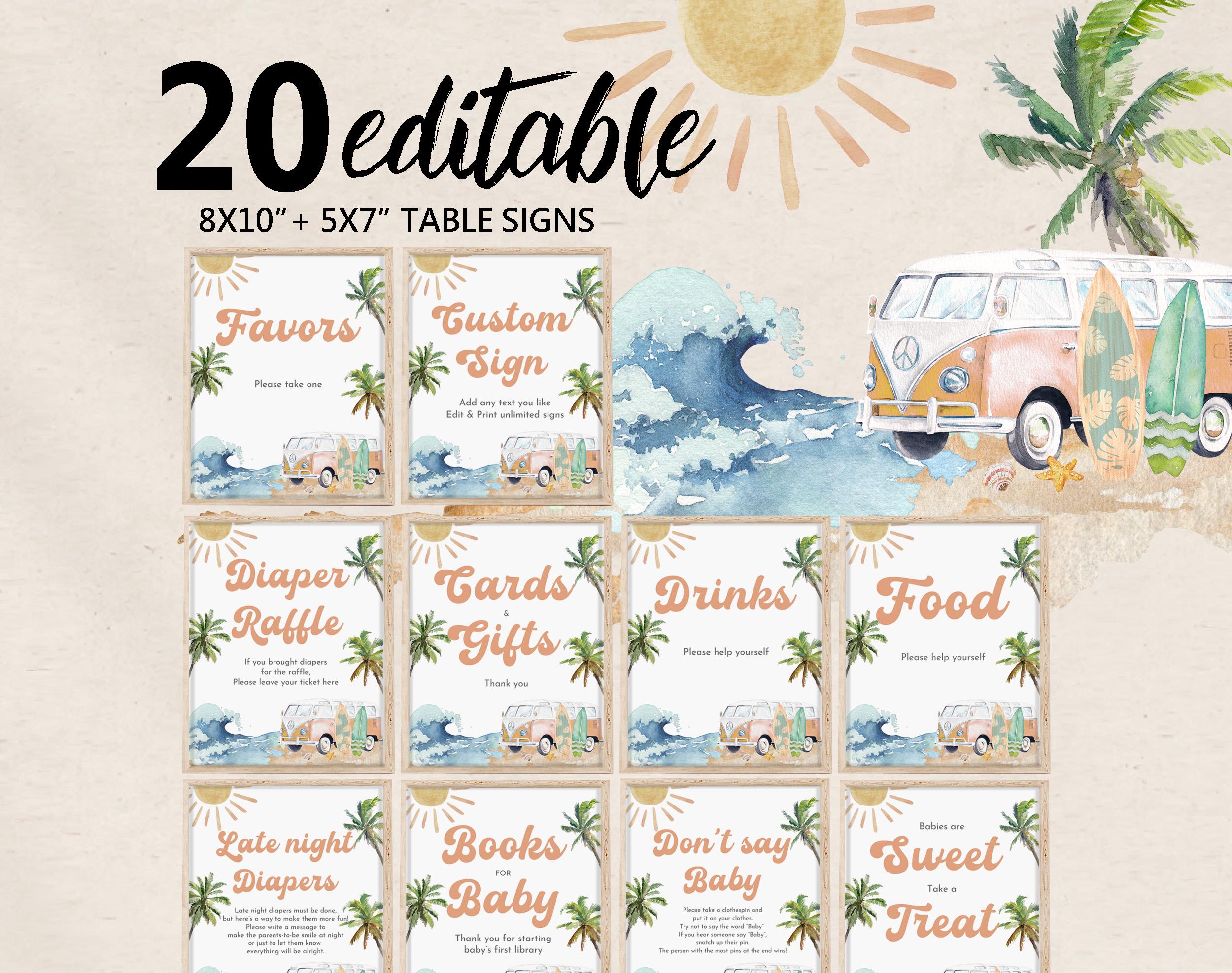 Surf Baby Shower Table Sign Bundle - Editable Beach Party Decor - Etsy