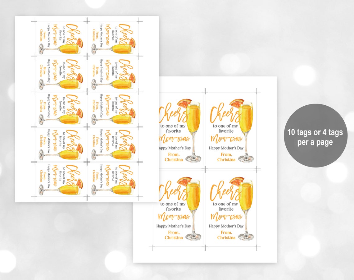 Mother's Day Mimosa Tags, Printable Labels (editable, 2 Sizes) - Etsy