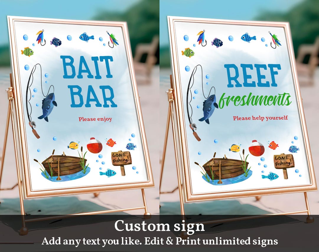 Fishing Party Custom Sign Fishing Birthday Baby Shower Sign Table ...