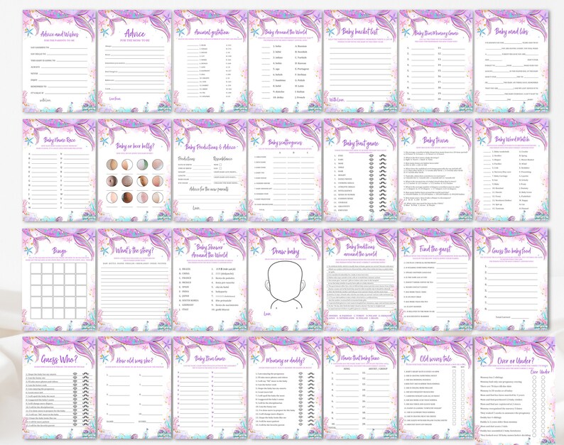 Editable Mermaid Baby Shower Games - Under the Sea Printable Bundle ...