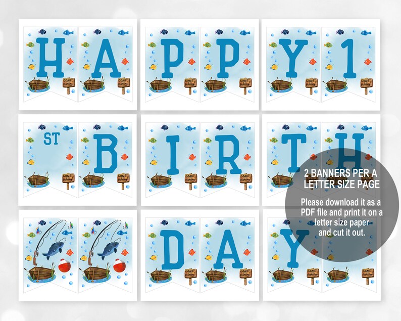 Gone Fishing Birthday Banner Printable Fish Banner the Big One - Etsy