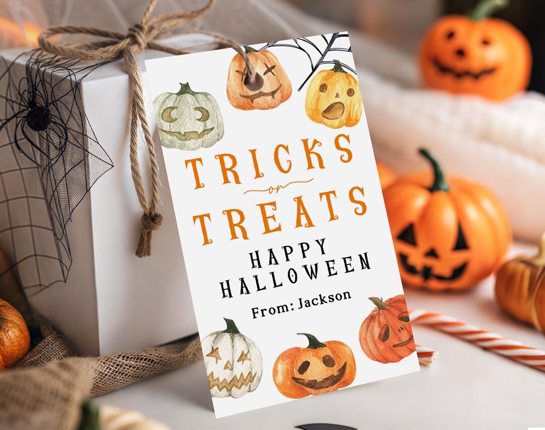 Halloween Favor Tags, Editable Printable Trick or Treat (2x3.5in PDF ...