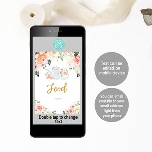 Tea Party Food Sign 5x7in, 8x10in Included Baby Shower Printable Signs ...