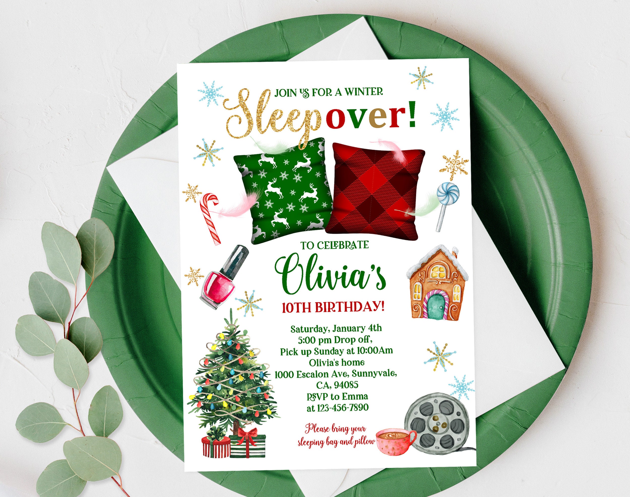Winter Sleepover Birthday Invitation Christmas Pajama Party - Etsy
