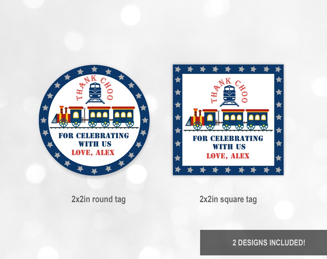 Train Birthday Sticker Train Tag Train Label Circle Square - Etsy