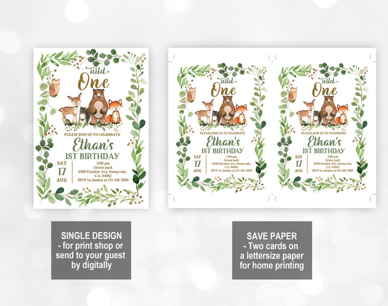Woodland Birthday Invitation Forest Animals Party Invite - Etsy
