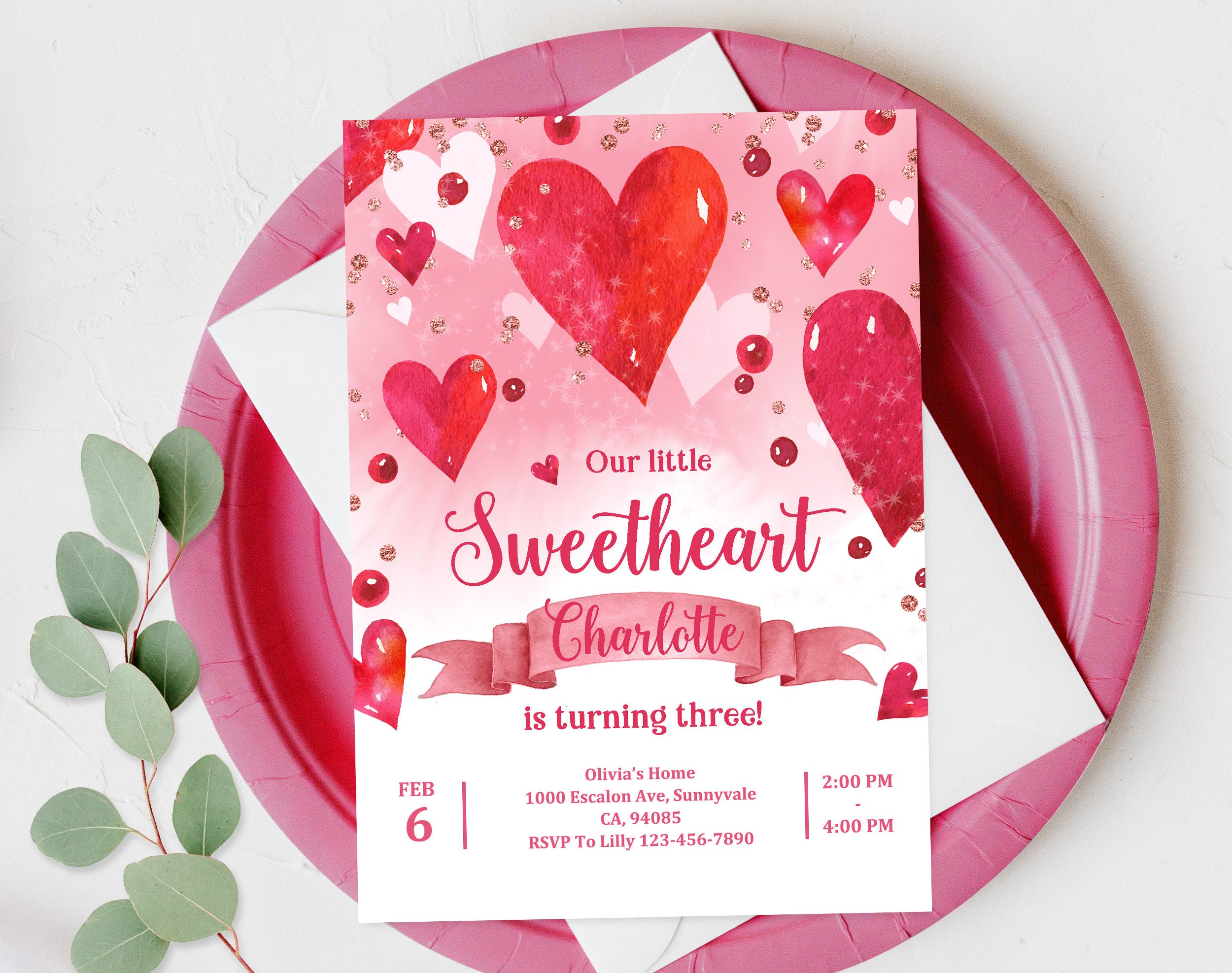 Sweetheart Birthday Invitation Valentine's Day Party Red - Etsy