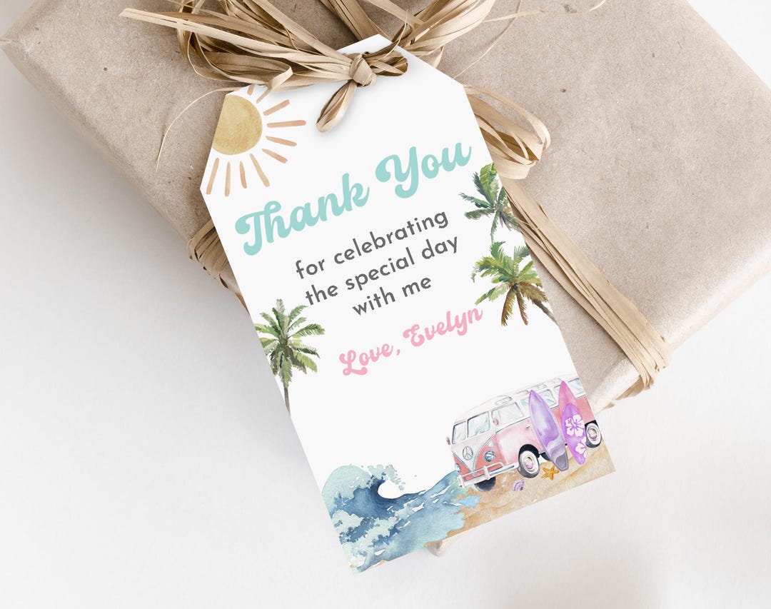 Beach Birthday Tag Pool Party Thank You Tag Watercolor Summer Party ...
