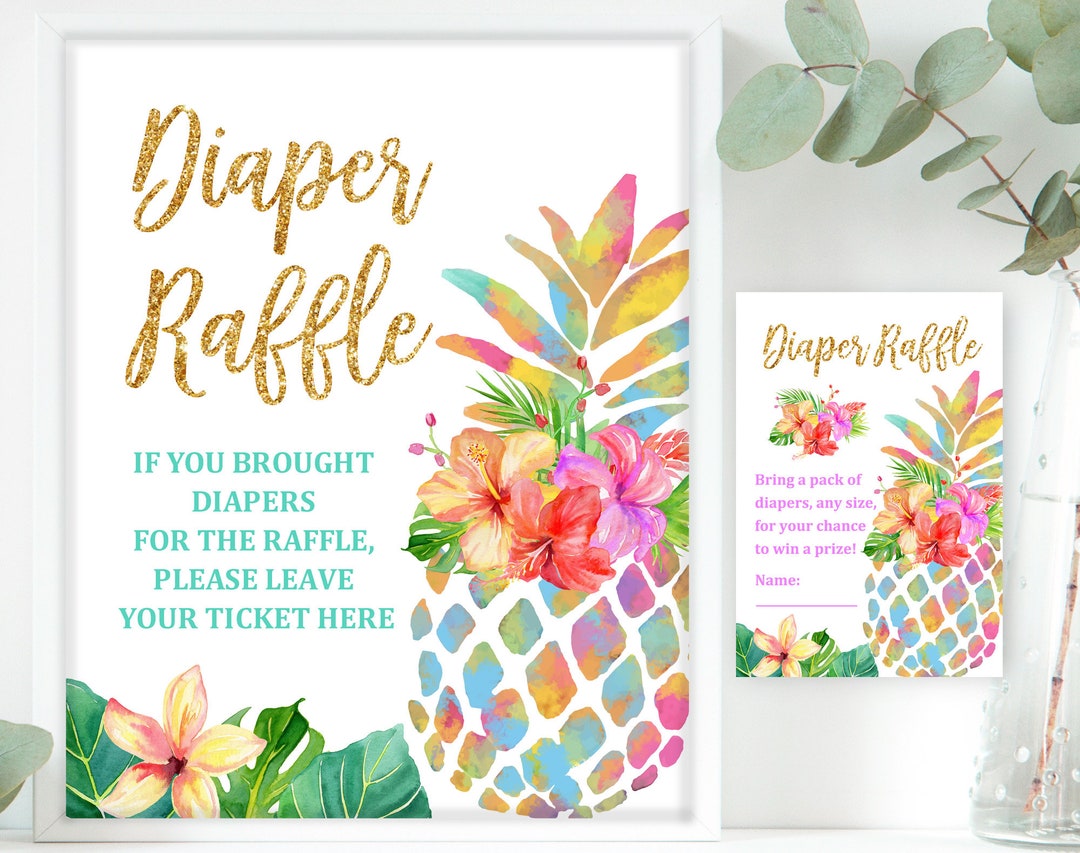 Diaper Raffle Game Sign and Ticket Pineapple Baby Shower Game Download ...