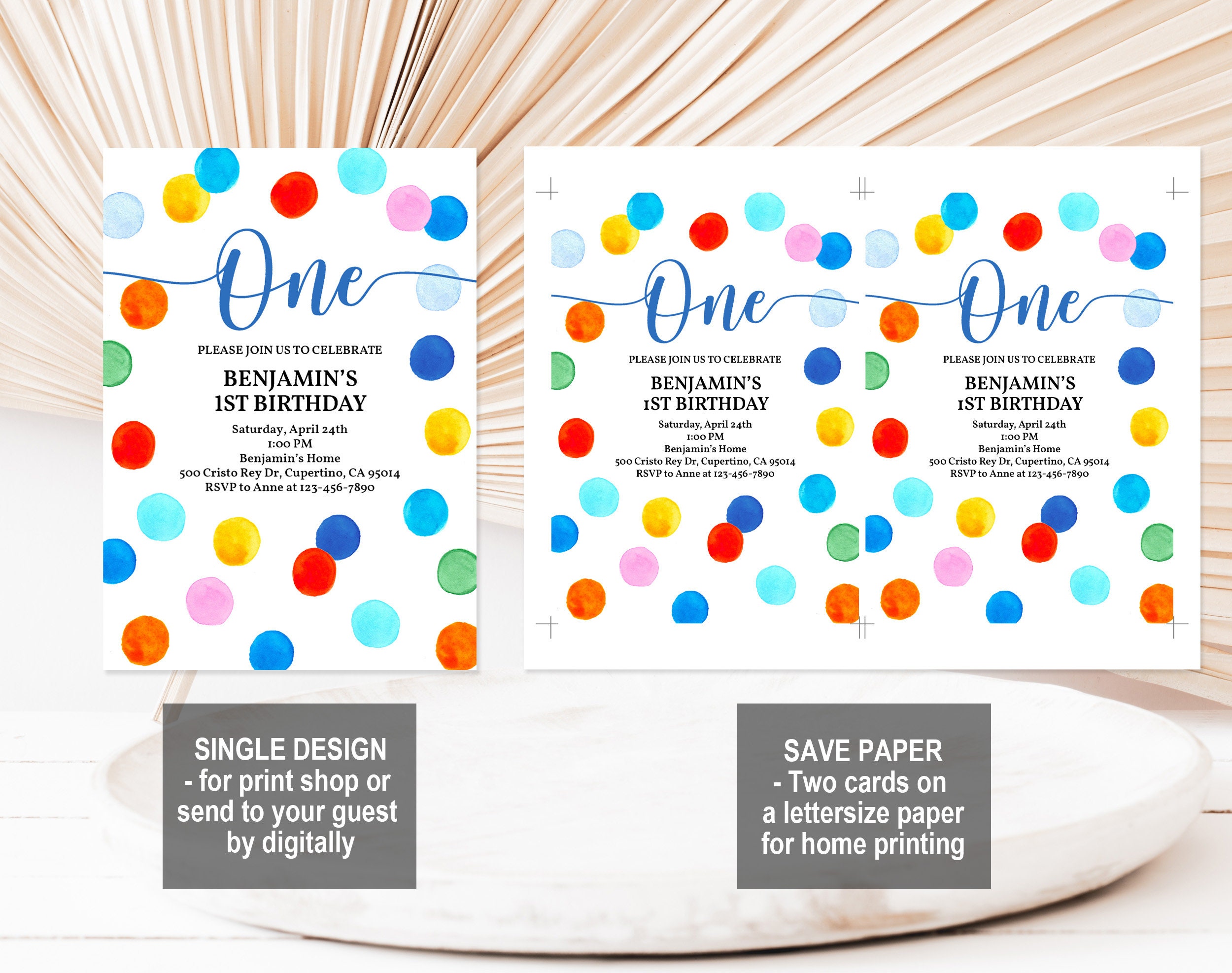 Rainbow Polka Dot Birthday Invitation Watercolor Spots - Etsy Australia