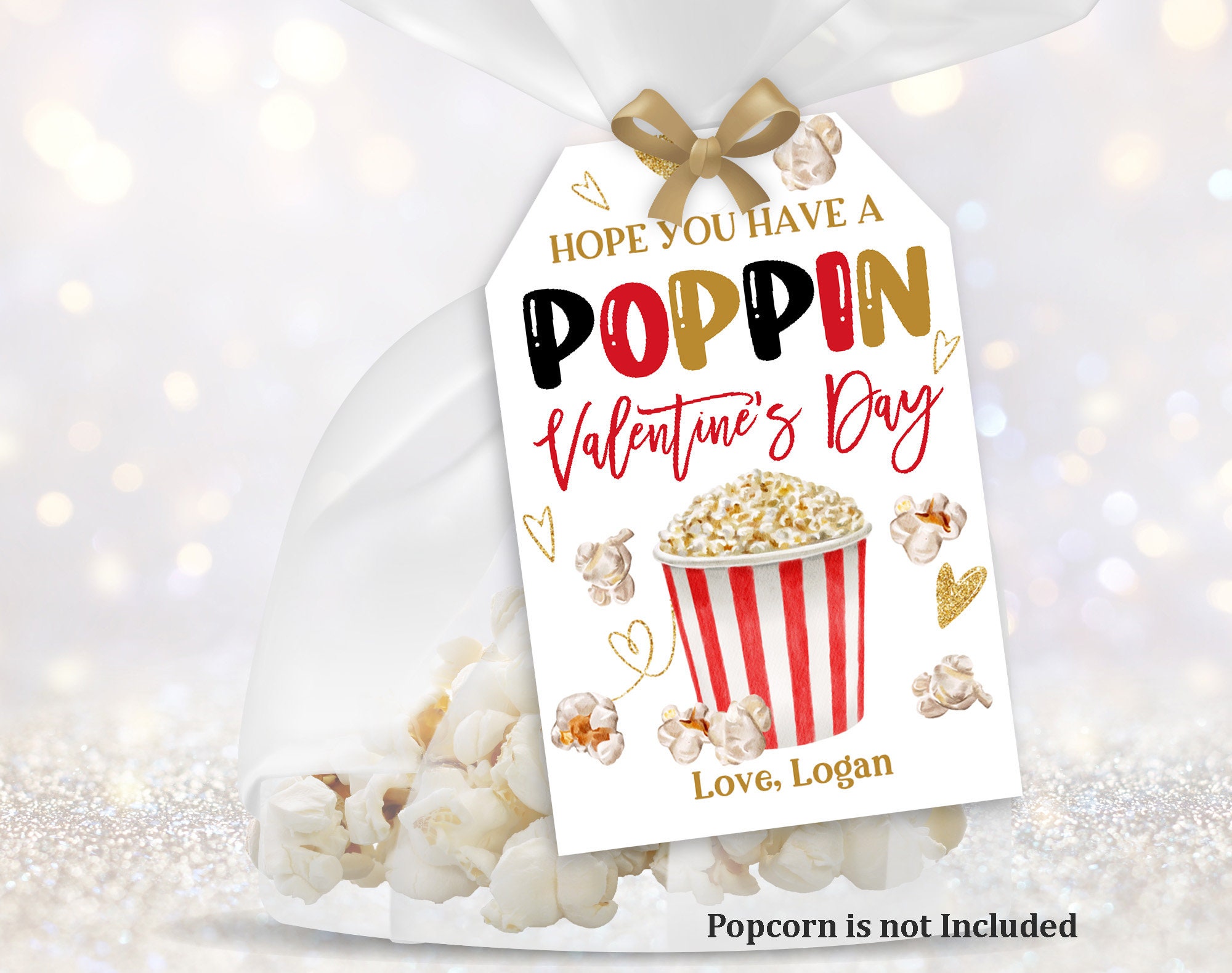 Popcorn Valentine's Day Tag Valentine Label Sticker - Etsy