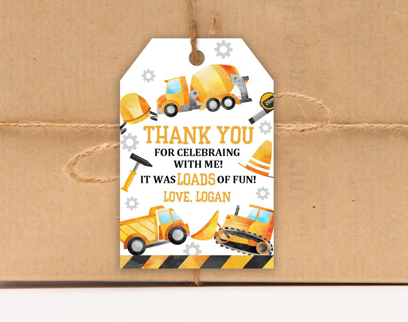 Construction Birthday Tag/ Construction Label/ Birthday Tag/ | Etsy