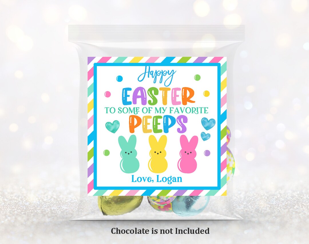 Easter Peep Gift Label Happy Easter Square Label Tag Classroom - Etsy