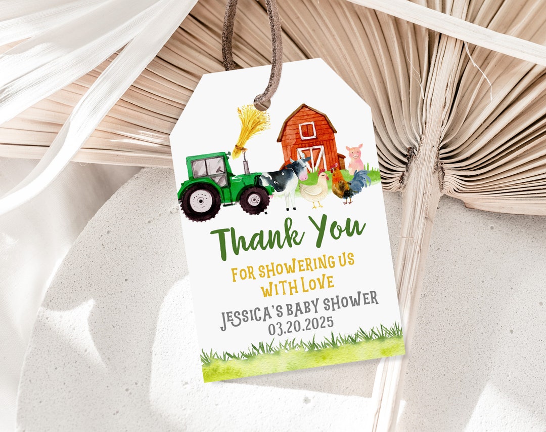 Tractor Tag Farm Baby Shower Favor Tag Thank You Tag EDITABLE, Download ...