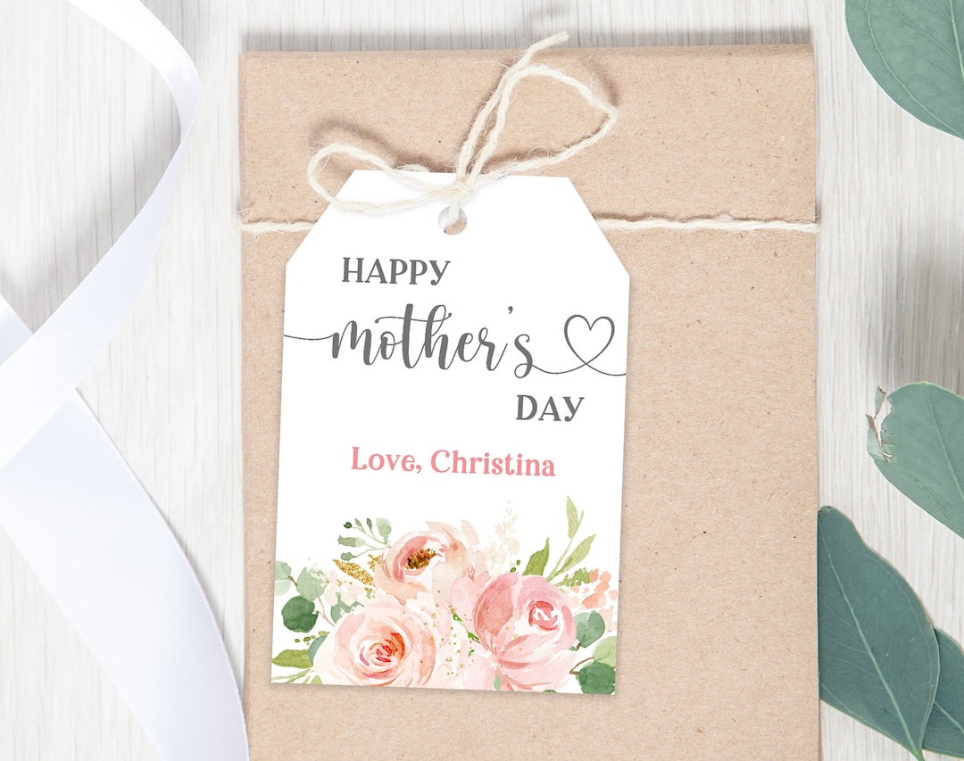 Happy Mother's Day Gift Tags Favor Tag Pink Gold Floral Flower Label ...