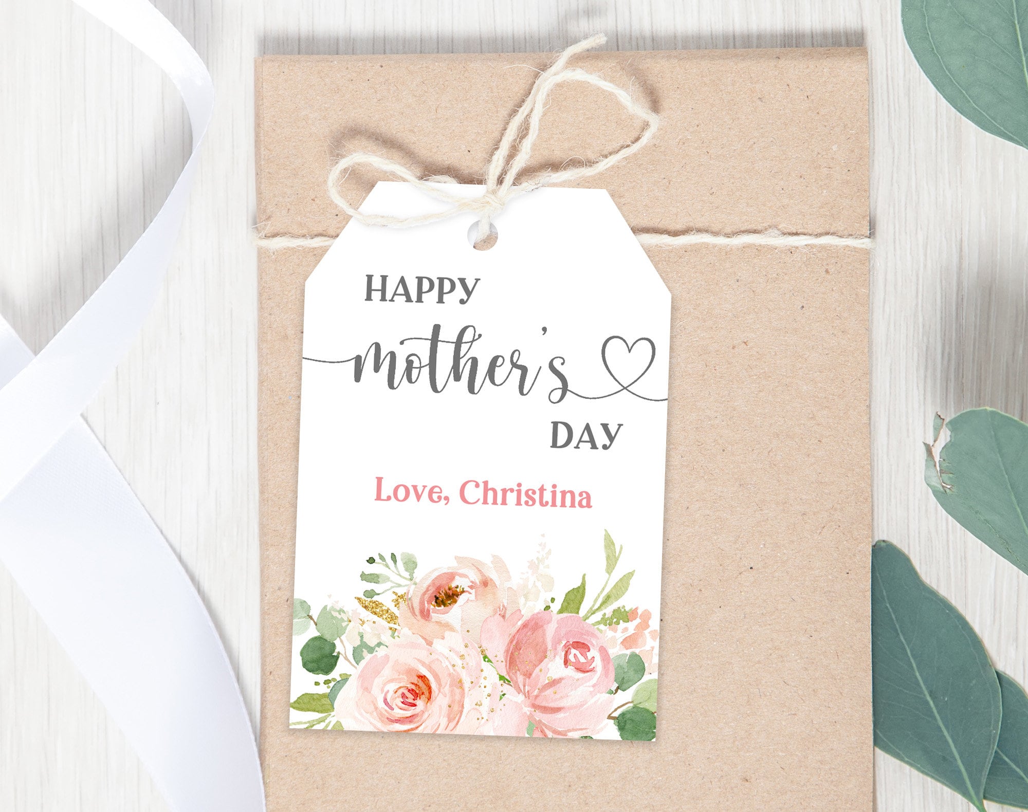 Mother's Day Favor Tags - Pink Gold Floral, Editable Digital Download ...