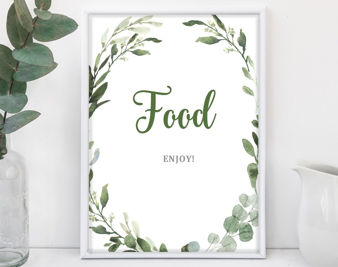 Greenery Food Sign 5x7in 8x10in Included EDITABLE Download - Etsy