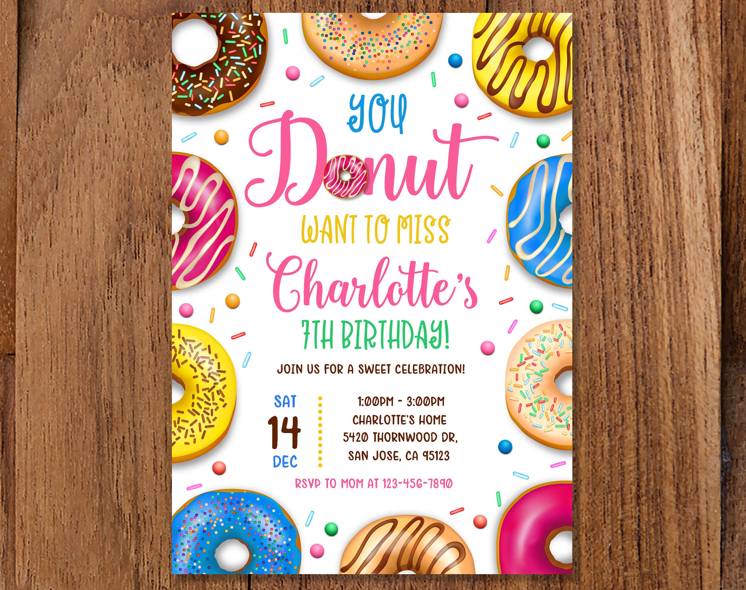 Donut Birthday Invitation Sweet Celebration Party Invite Donut | Etsy