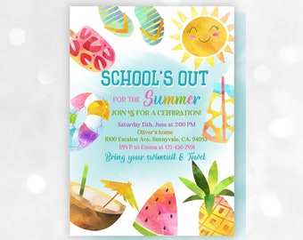 End of School Pool Party Invitation, End of School Bash, Summer Party ...