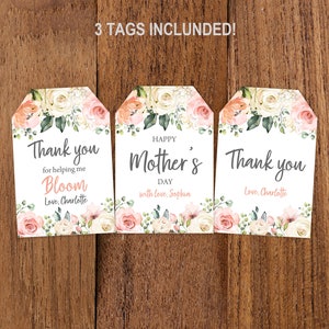Mother's Day Tags Thank You Card Floral Thank You Mothers Day Gift Tag ...