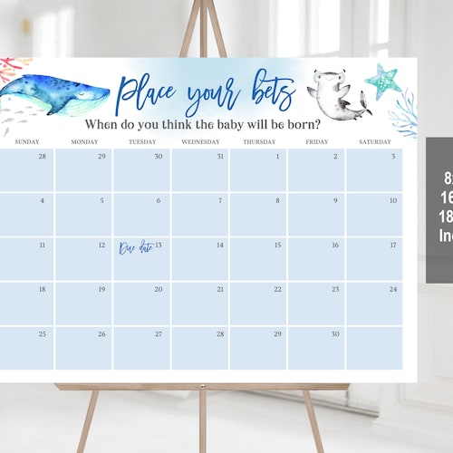 Editable Baby Due Date Calendar Game Under the Sea Baby - Etsy