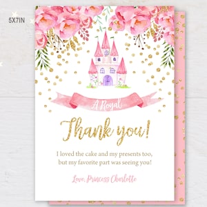 Princess Thank You Card 5x7in, 4x6in Princess Party Thank You Note ...