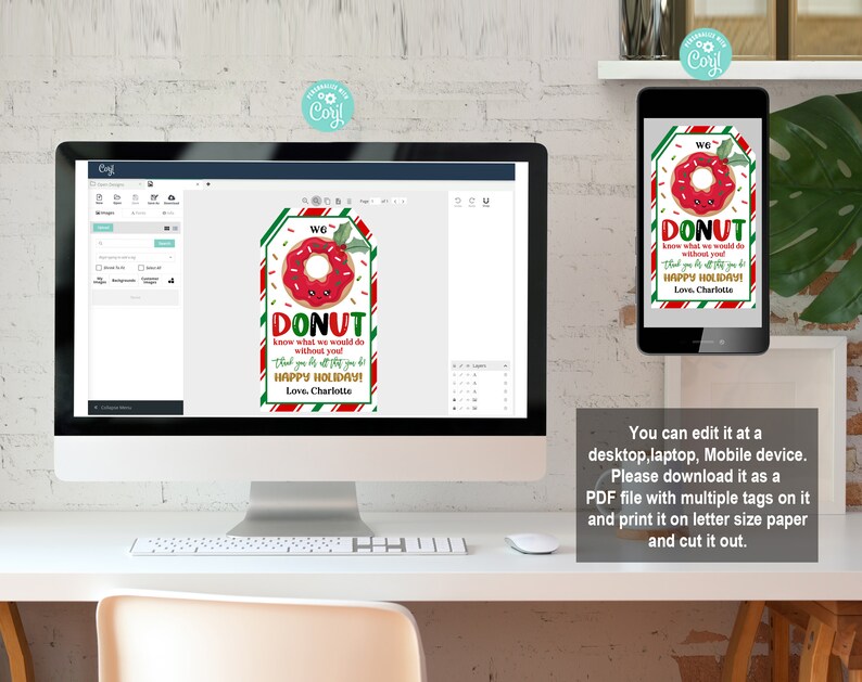 Christmas Donut Gift Tag: Editable Thank You for Teachers & Staff Cht70 ...