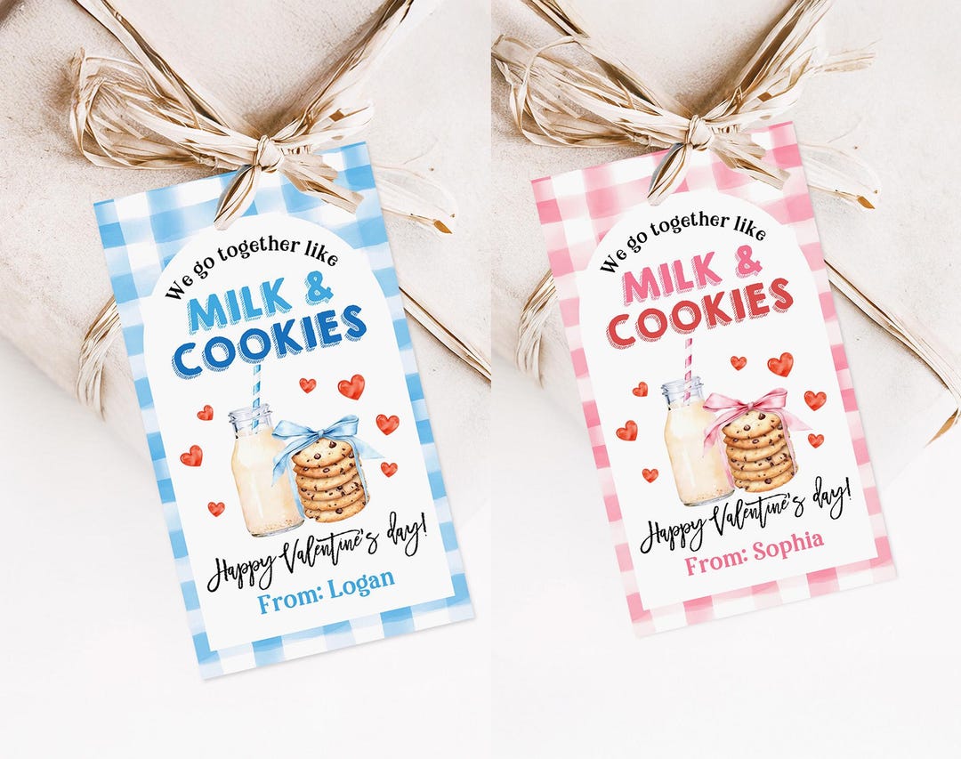 Milk and Cookies Valentine Tags: Editable Printable for Kids Vat57 - Etsy
